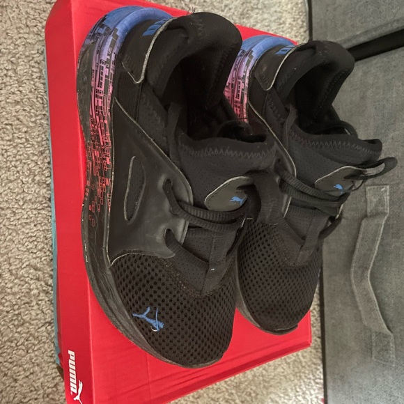 Puma | Shoes | Puma Black And Blue Sneakers With Breathable Mesh | Poshmark